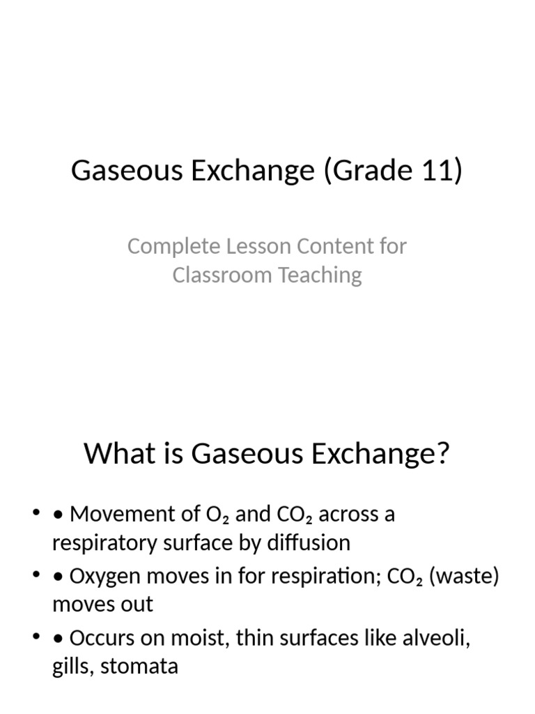 Gaseous Exchange in Biology: Grade 11 Guide | PDF