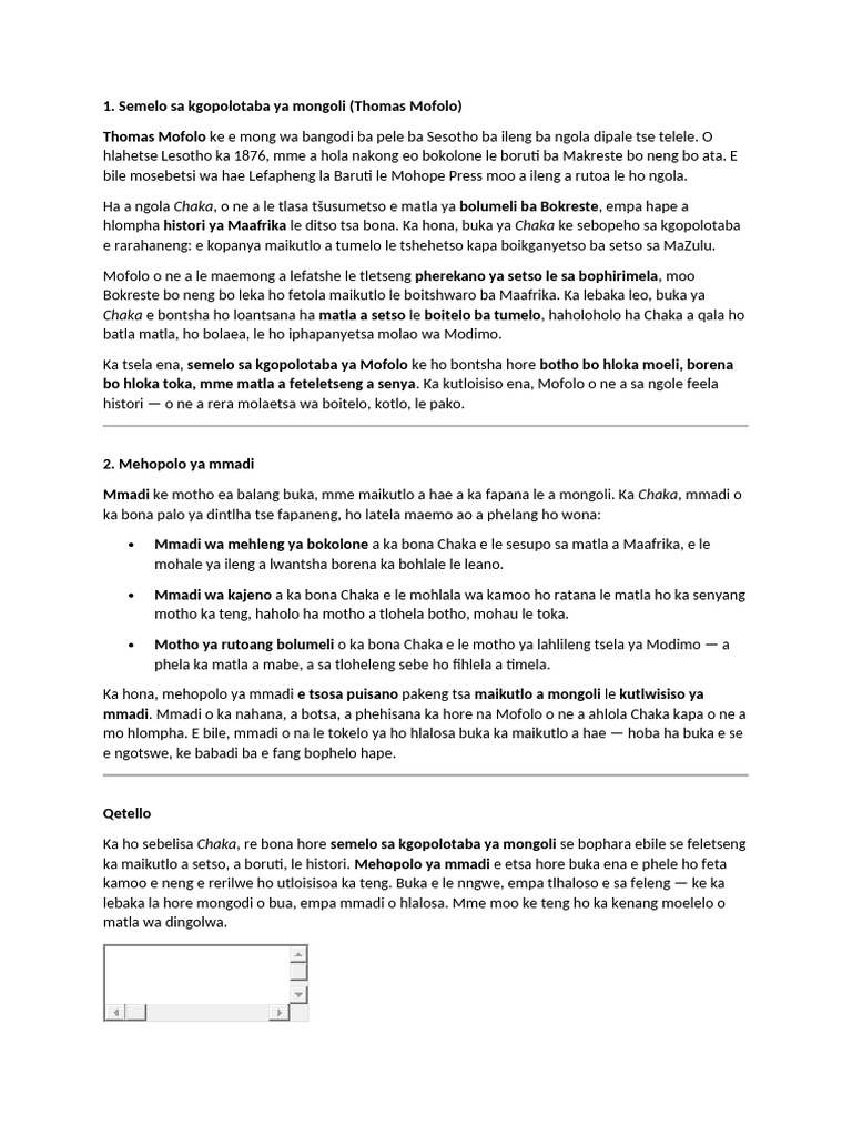 Semelo sa Mofolo le Buka ea Chaka | PDF
