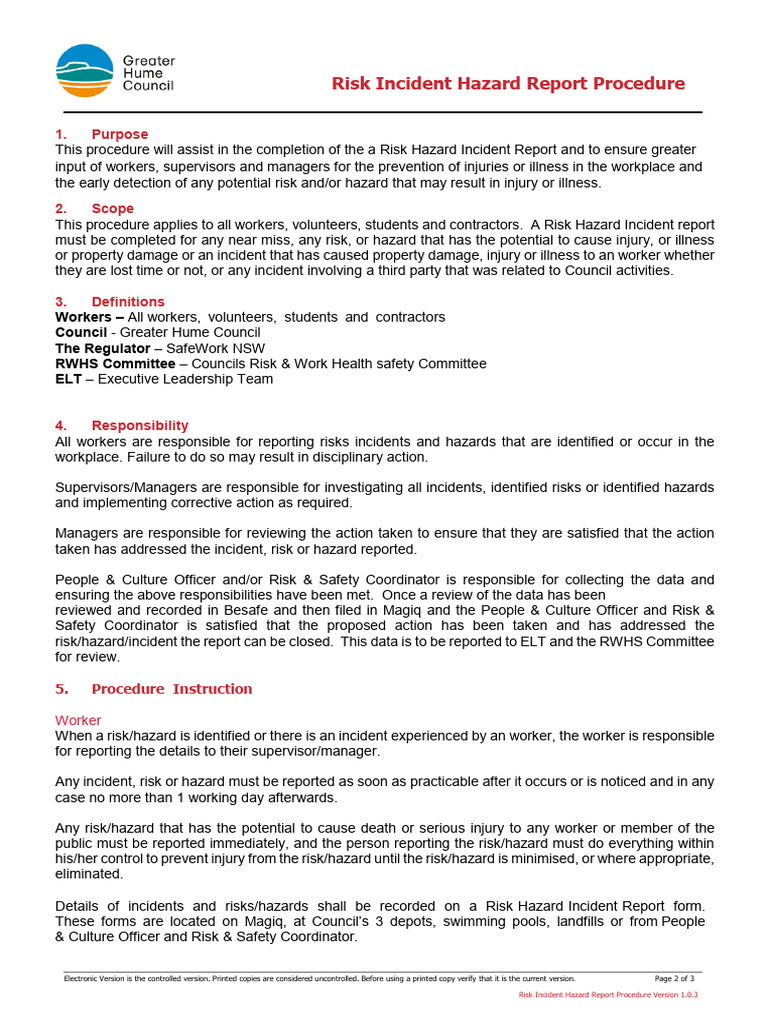 Risk Incident Reporting Responsibilities | PDF | Risk | Occupational ...