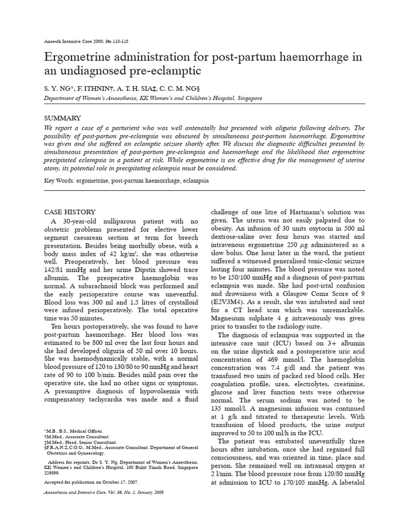 NG Et Al 2008 Ergometrine Administration For Postpartum Haemorrhage in ...