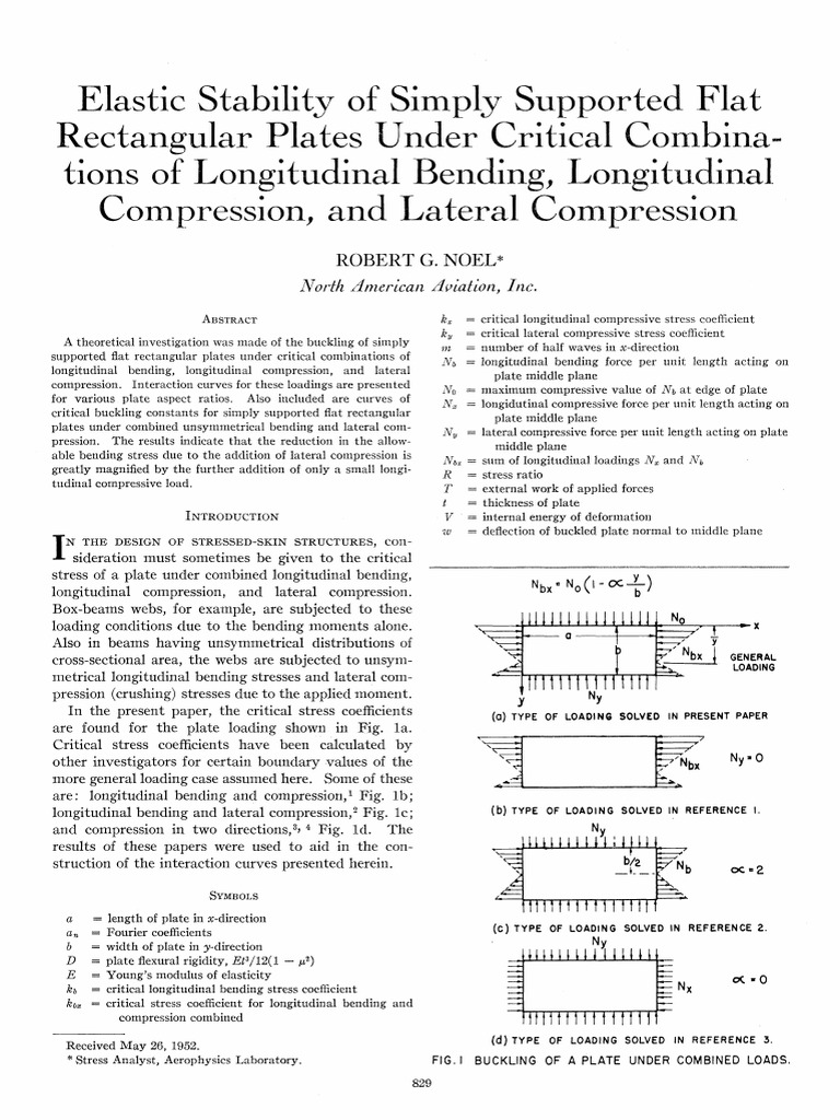 Elastic Stability of Simply Supported Flat Rectangular Plates Un 1952 ...