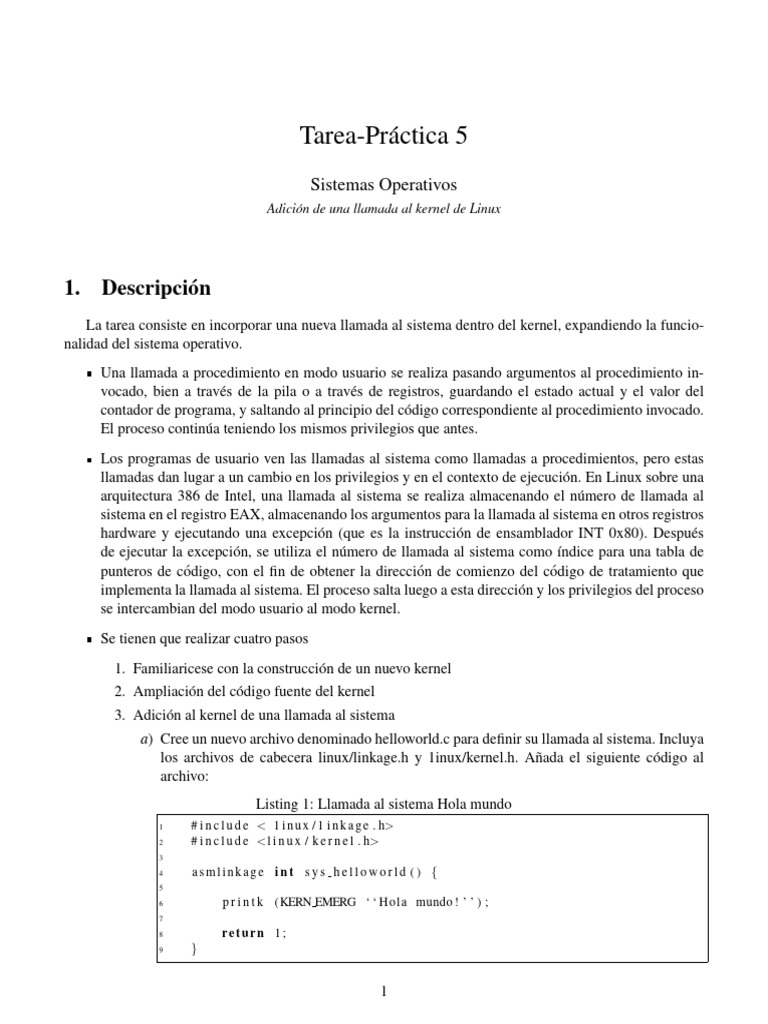 Práctica 5 - Sistemas Operativos: Adición de Una Llamada Al Kernel de Linux | PDF | Kernel ...
