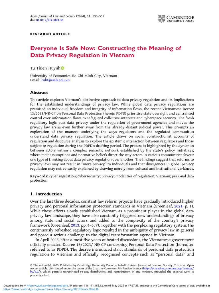 Everyone Is Safe Now Constructing The Meaning of Data Privacy Regulation in Vietnam | PDF ...