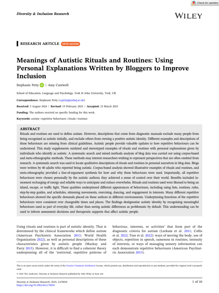 Diversity Inclusion Research - 2025 - Petty - Meanings of Autistic ...