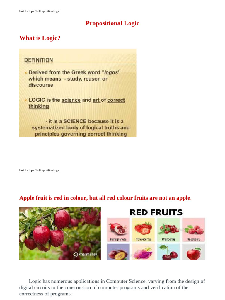 Unit II - Topic 1 - Proposition Logic | PDF | If And Only If | Logic