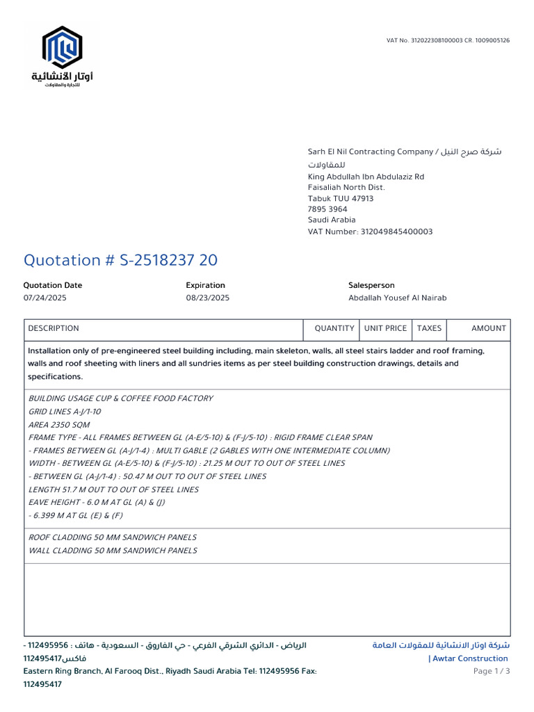 Steel Building Installation Quotation | PDF | Building Engineering ...