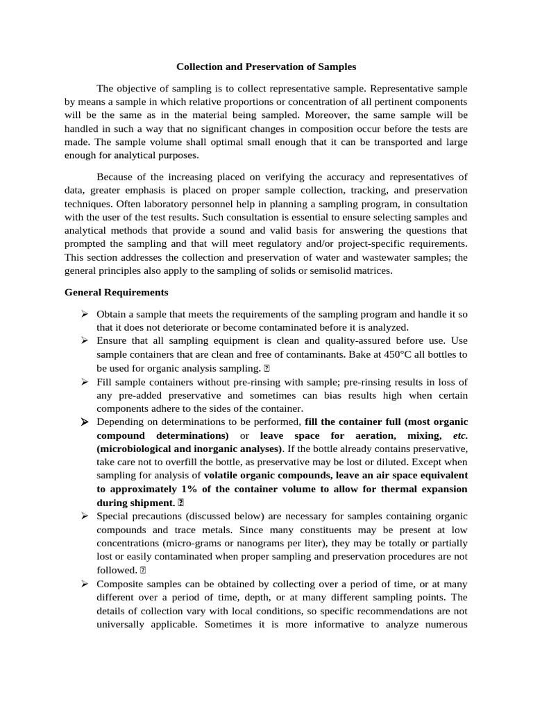 Water Sample Collection and Preservation | PDF | Sampling (Statistics ...