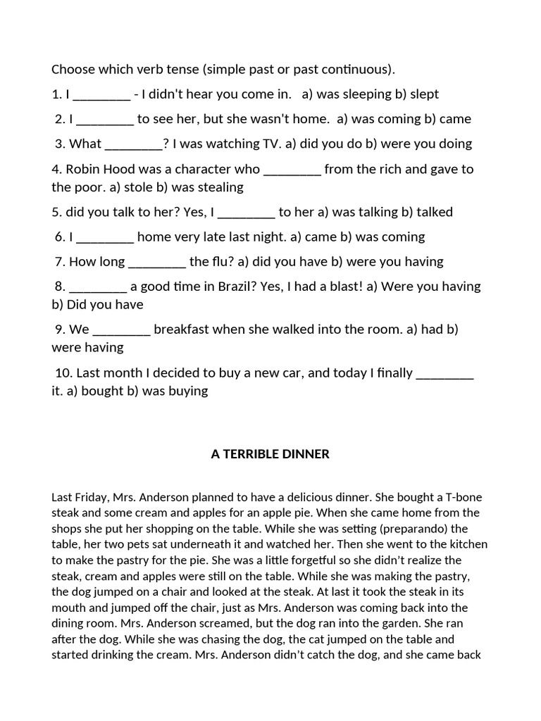 Past Continuous Tense Exercises | PDF