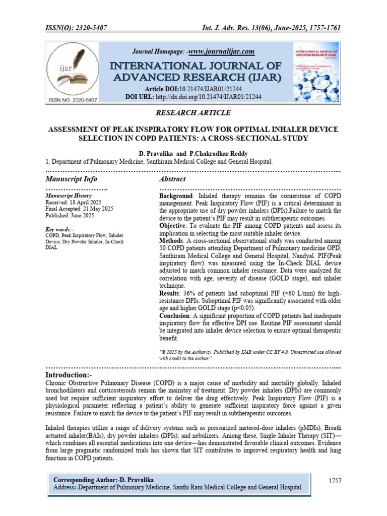Efficacy of PIF in COPD Inhaler Selection | PDF | Chronic Obstructive ...