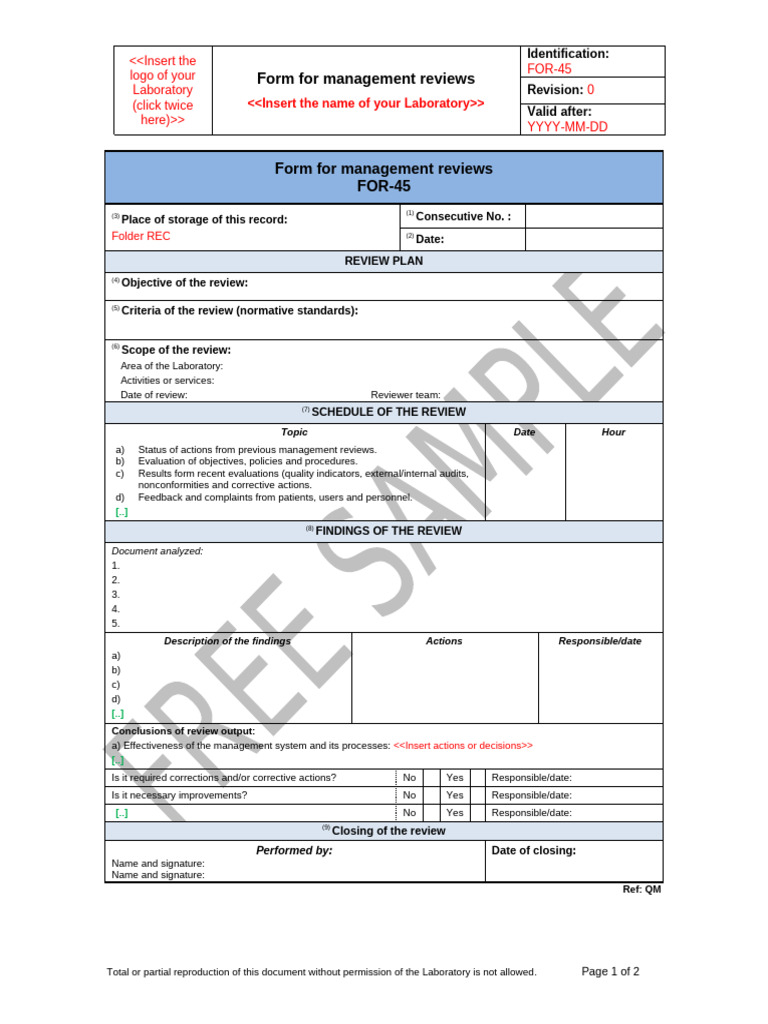 ISO 15189:2022 Management Review Form | PDF