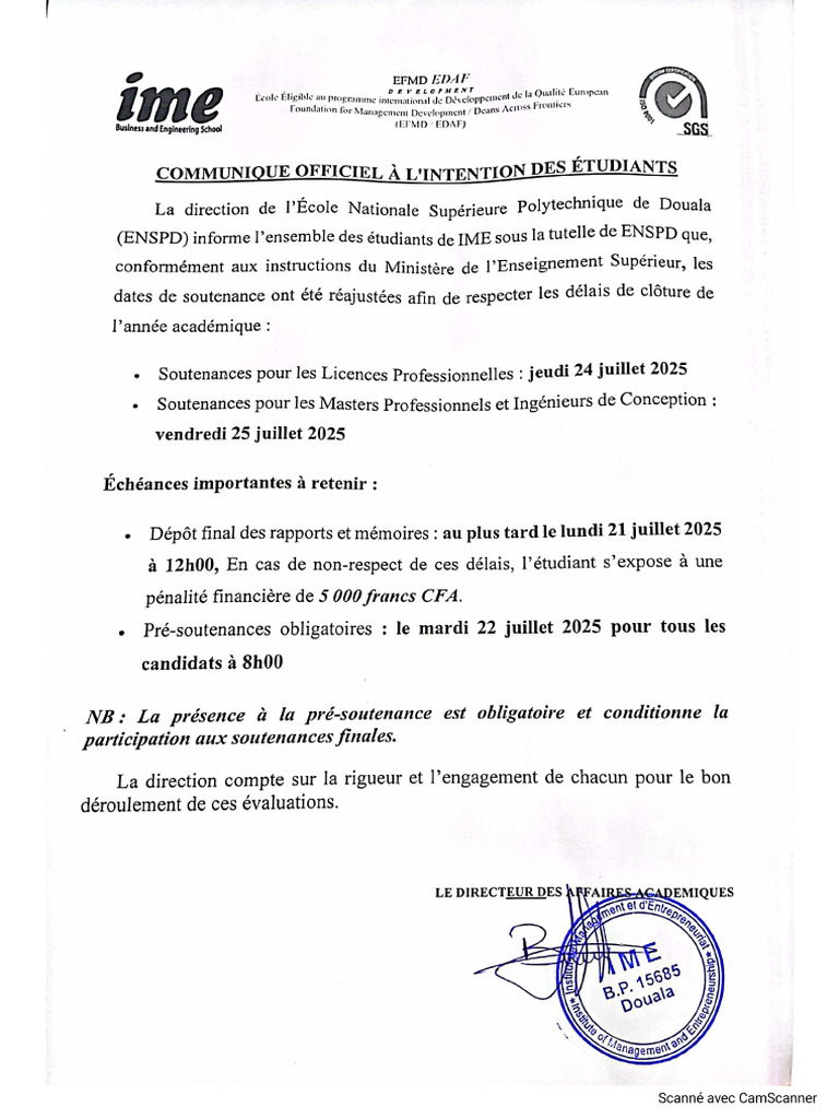 Communiqué Soutenance ENSPD 2025 | PDF