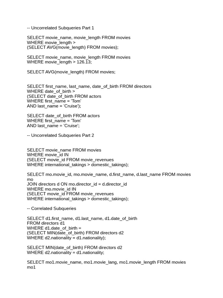 SQL Subqueries: Uncorrelated & Correlated | PDF