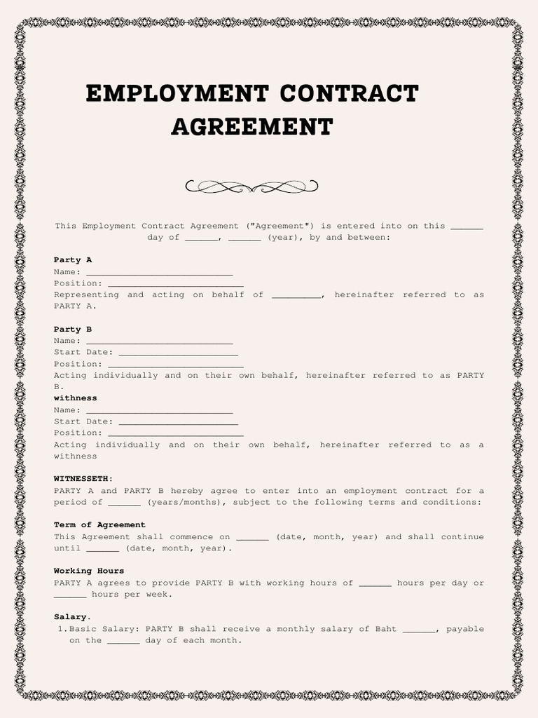 Employment Contract Agreement A4 Document PDF | PDF | Employment | Justice