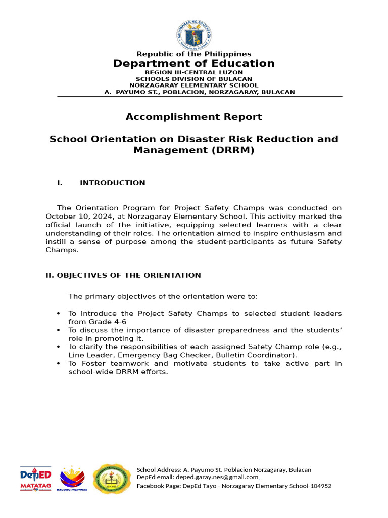 Norzagaray School DRRM Orientation Report | PDF | Social Psychology ...