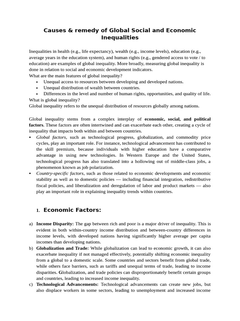 Causes and Remedy of Global Social and Economic Inequalities | PDF ...