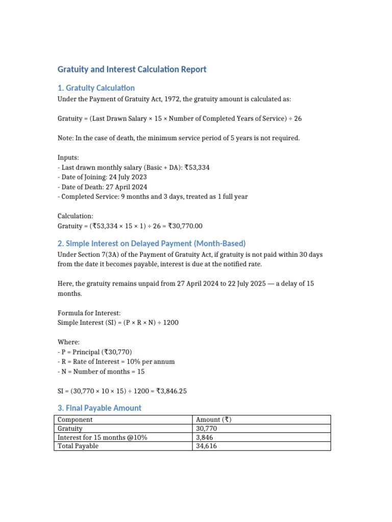Gratuity Calculation for Death Benefit | PDF