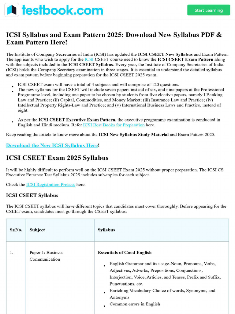 ICSI Syllabus and Exam Pattern 2025 - Download New Syllabus PDF & Exam ...