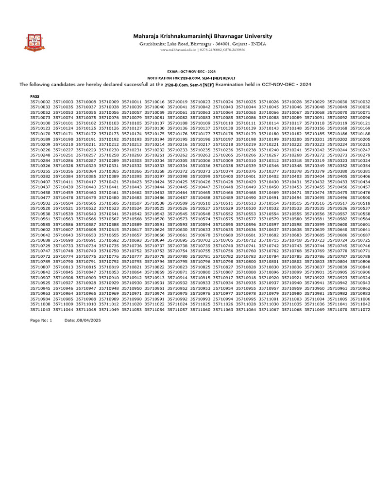 Revised Press Noti of 2128-B.com Sem-1 NEP (Oct-Nov-Dec-2024) | PDF | Academic Administration