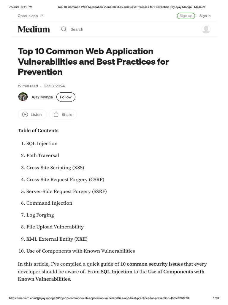 Top 10 Common Web Application Vulnerabilities and Best Practices For Prevention | PDF | Malware ...