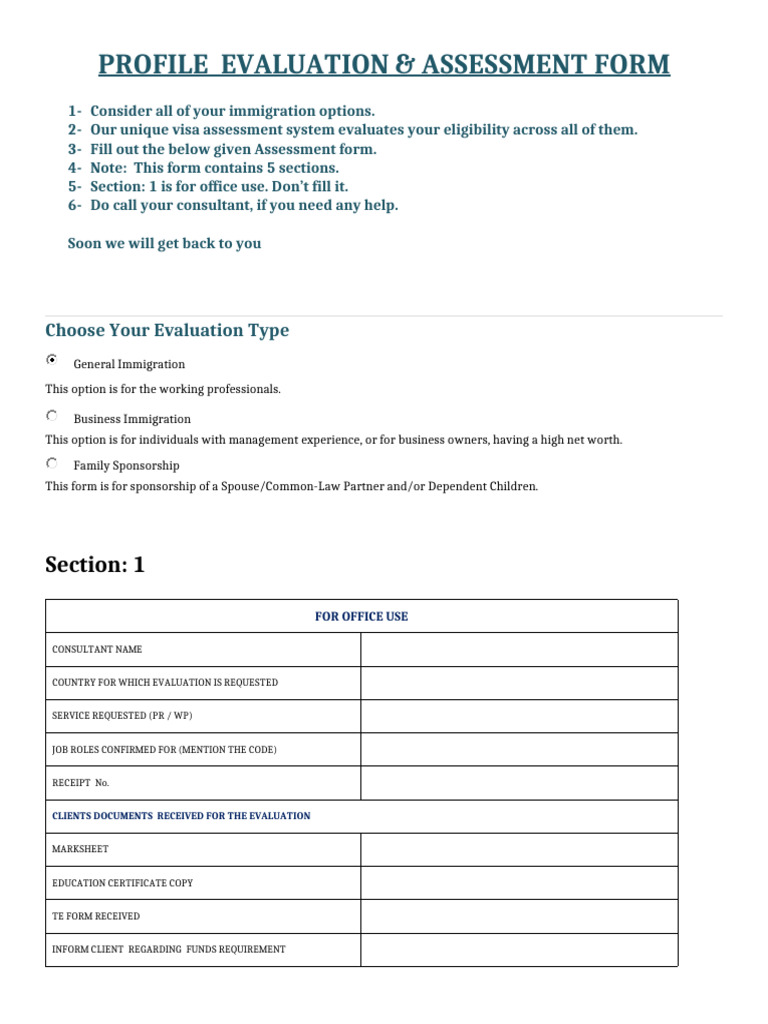 Profile Evaluation & Assessment Form-Axnode | PDF