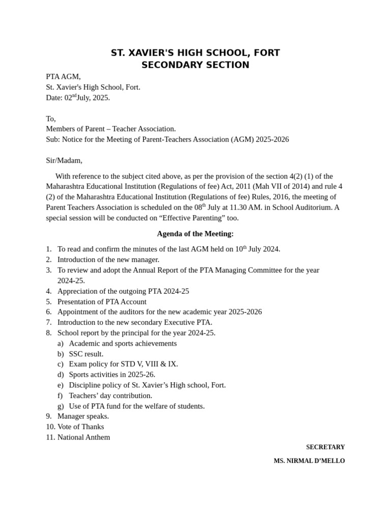 Pta Meeting Agenda 25-26 | PDF