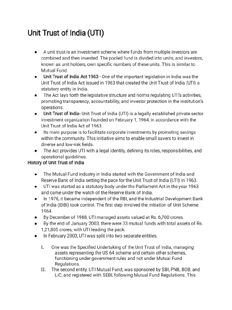 Unit Trust of India Stock Market | PDF