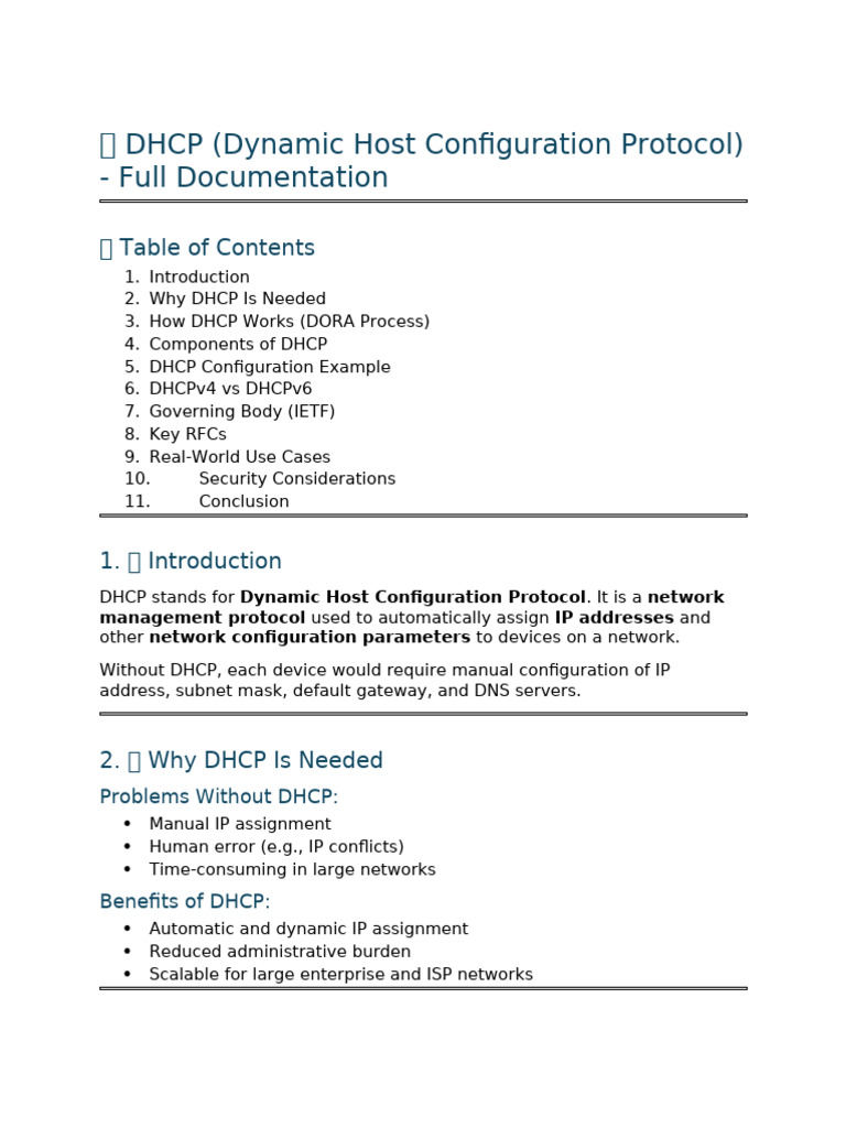 DHCP Fullh Documentation | PDF | Ip Address | Internet Protocols