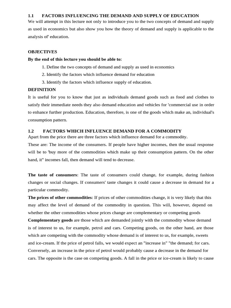 Factors Influencing The Demand and Supply of Education | PDF | Demand ...