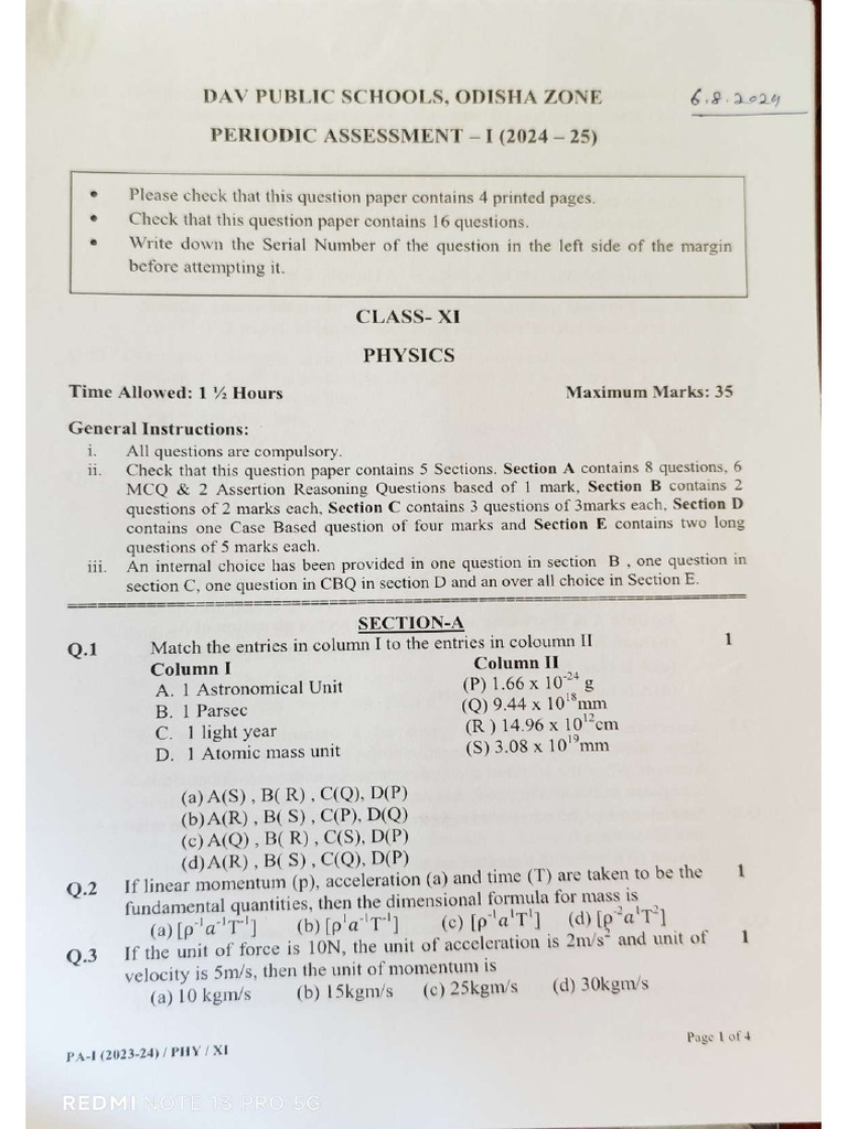 Question Paper & Marking Scheme of STD XI | PDF