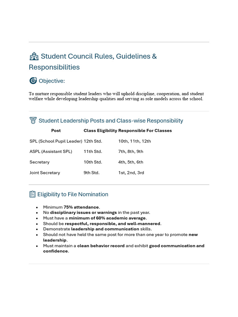 Student Council Duties and Responsibilities | PDF