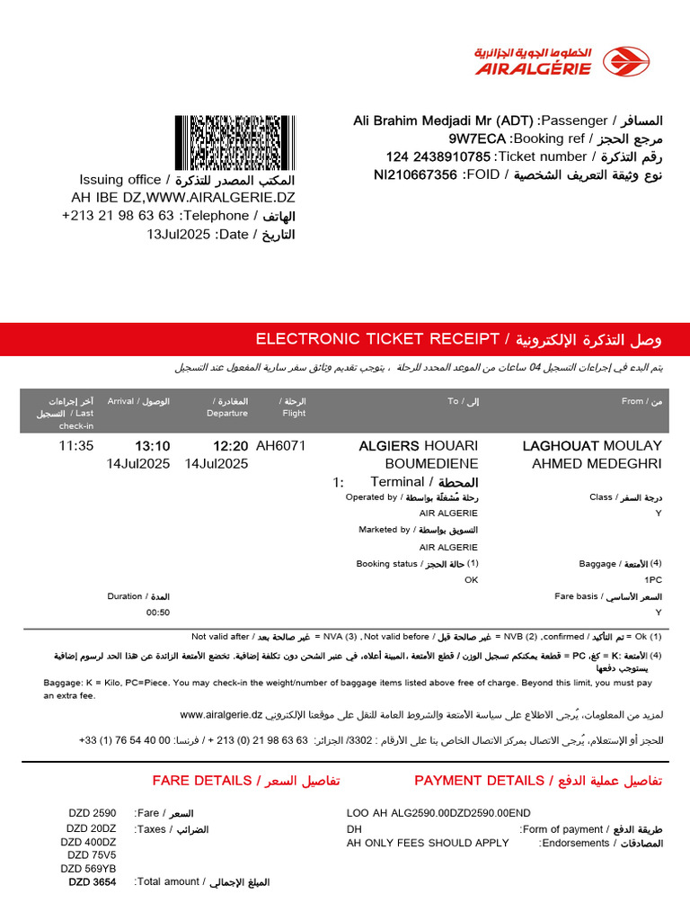 Air Algerie COVID Ticket Info | PDF