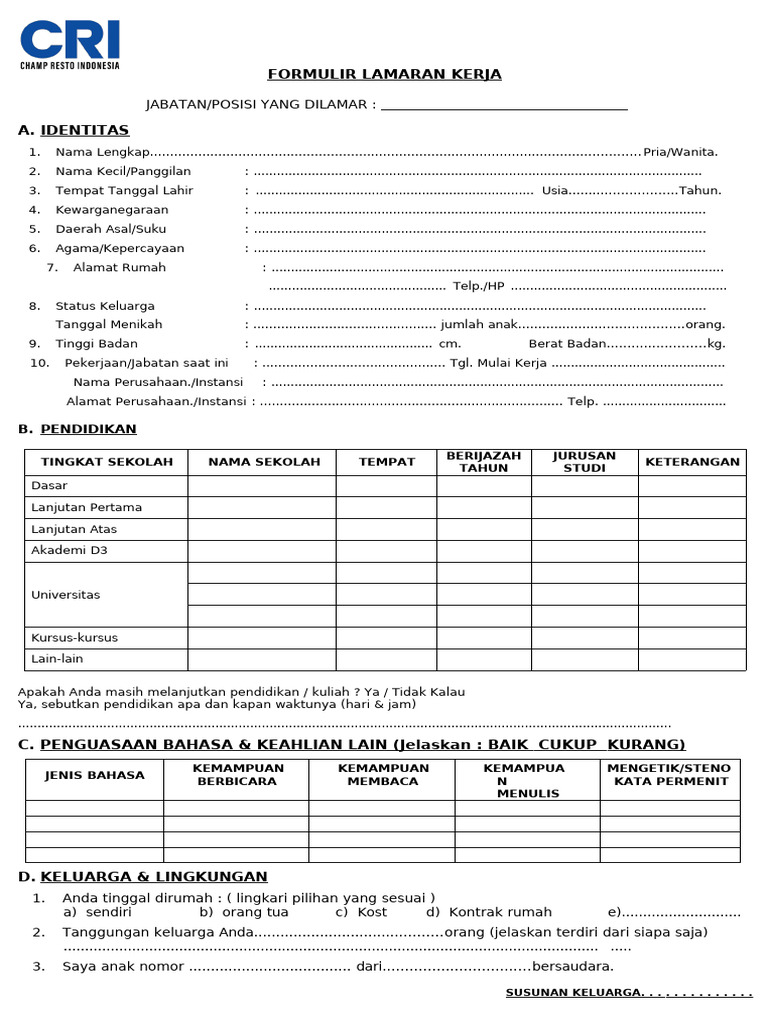 Formulir Lamaran Kerja (FLK) | PDF