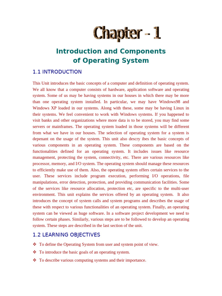 Introduction and Components of Operating System | PDF | Operating System | Process (Computing)