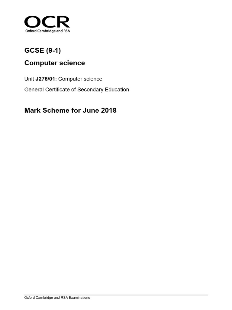June 2018 MS - Paper 1 OCR Computer Science GCSE | PDF | Computer Network | Malware