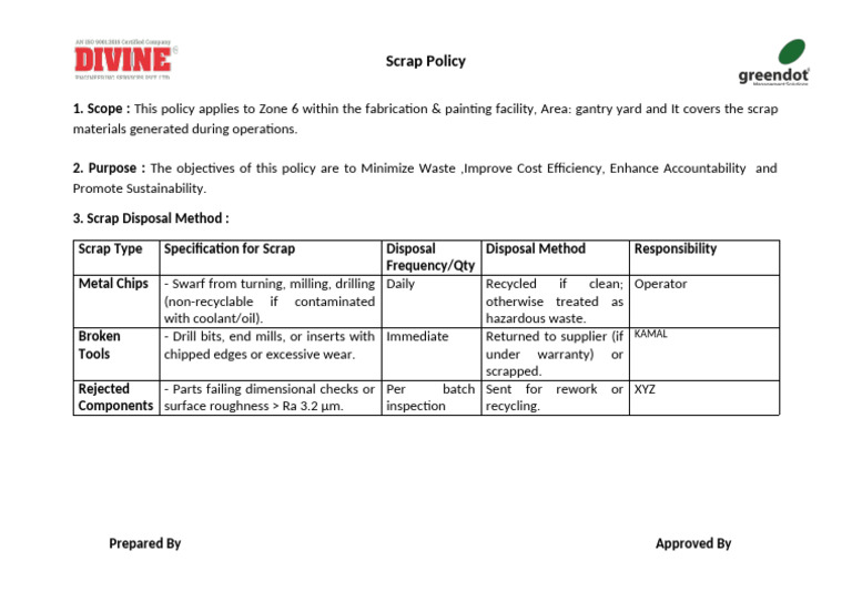 05-Format Scrap Policy F | PDF