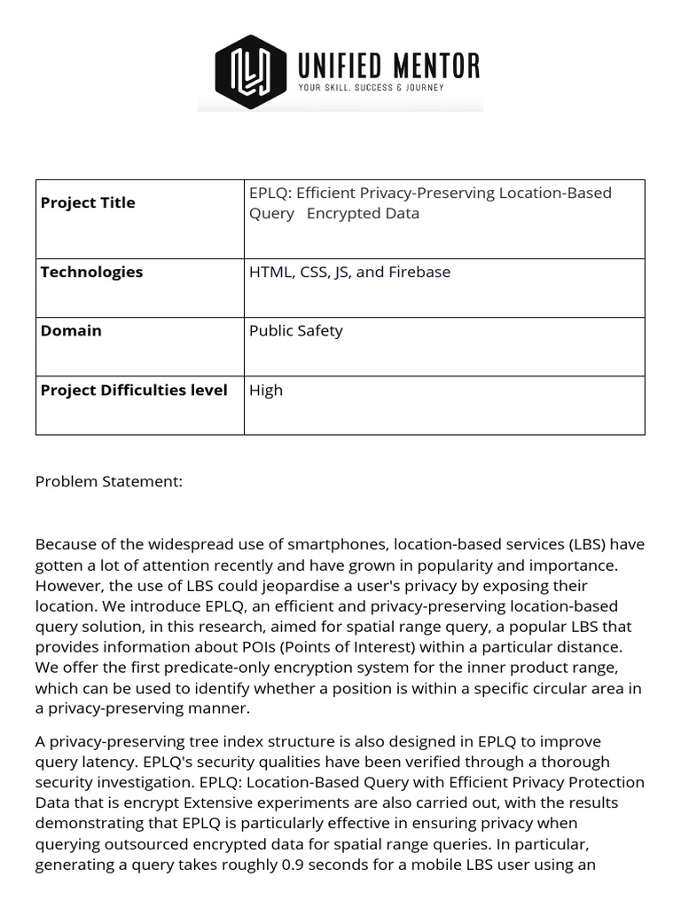 EPLQ - Efficient Privacy-Preserving Location-Based Query Encrypted Data | PDF | Information ...