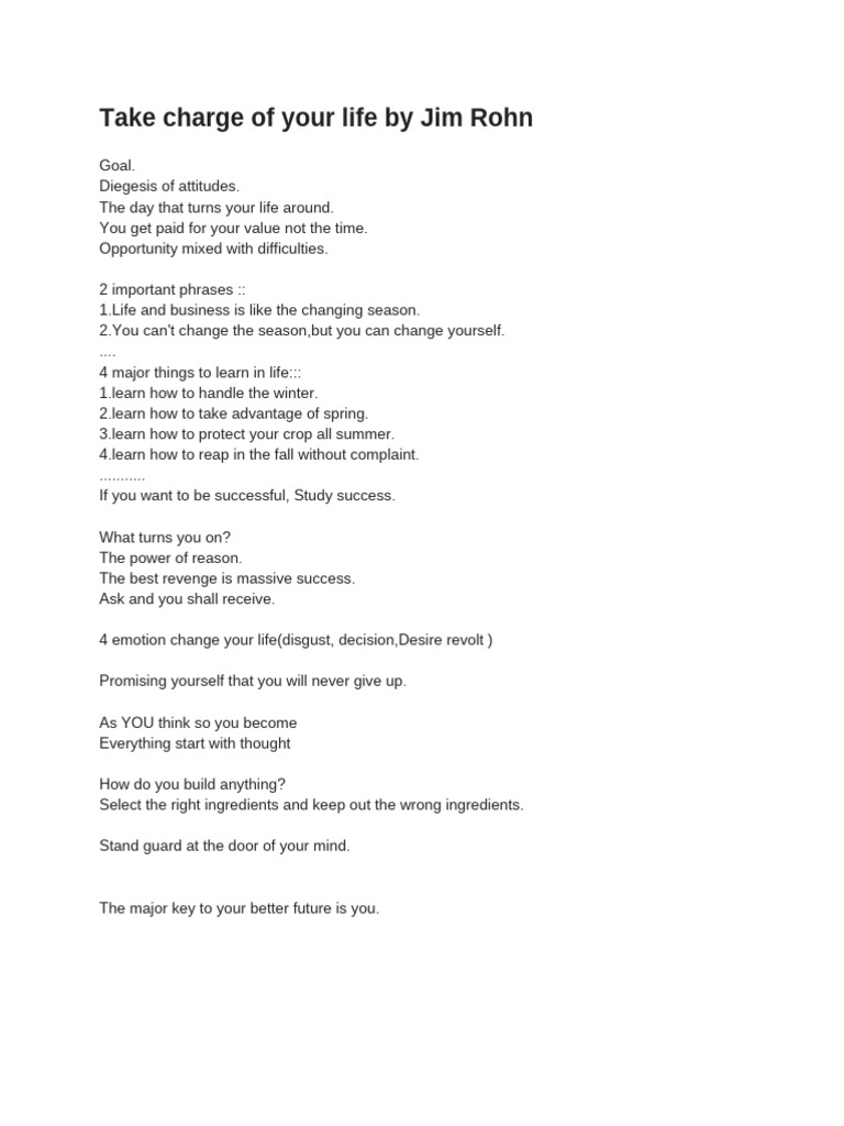 S4. Take Charge of Your Life by Jim Rohn | PDF