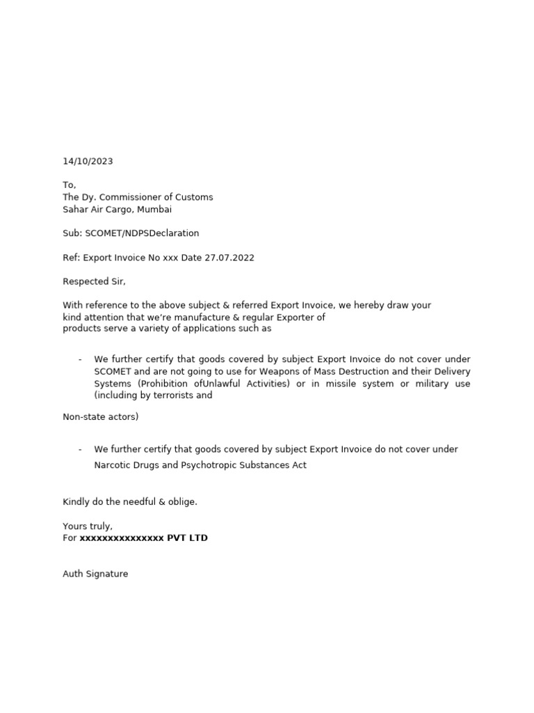 SCOMET/NDPS Declaration Submission | PDF