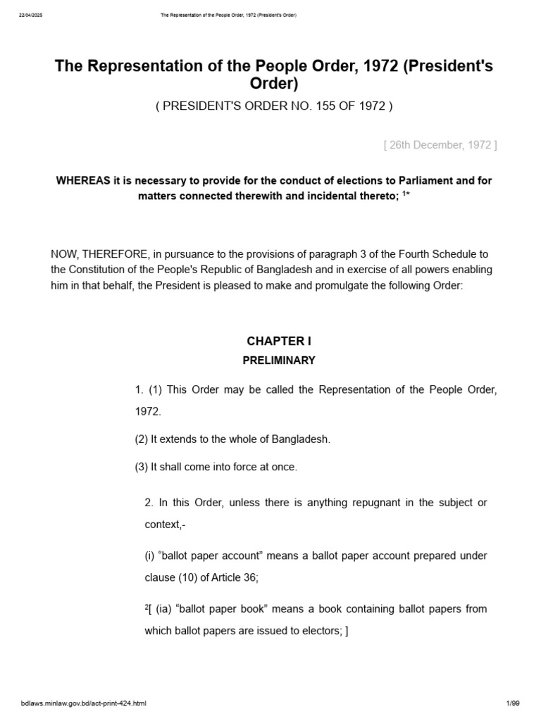 Representation of the People Order 1972 | PDF | Elections | Electoral ...