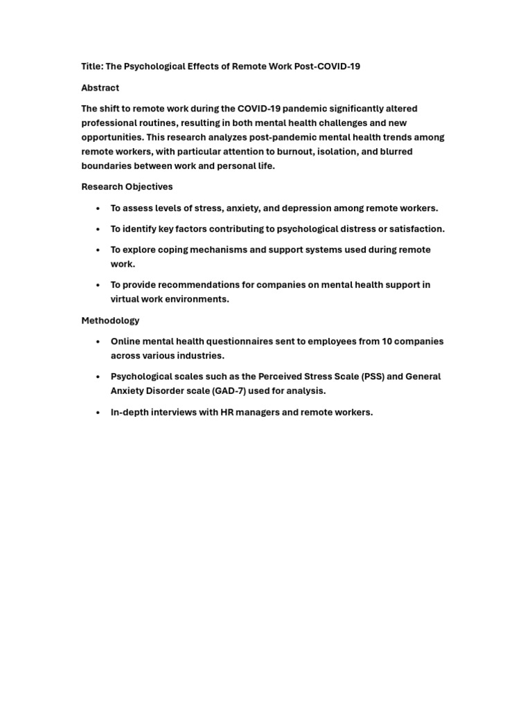 Title The Psychological Effects of Remote Work Post-COVID-19 | PDF