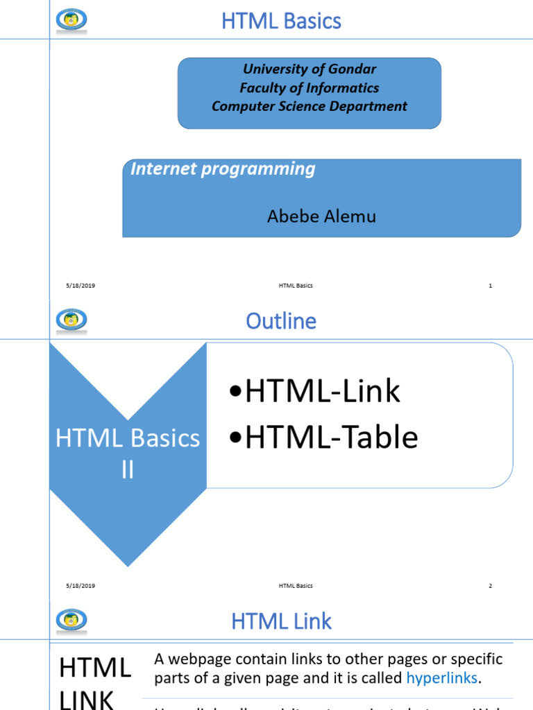 CH 2 Slide 2 Lecture 03-HTML Link and Table | PDF | Hyperlink | Html