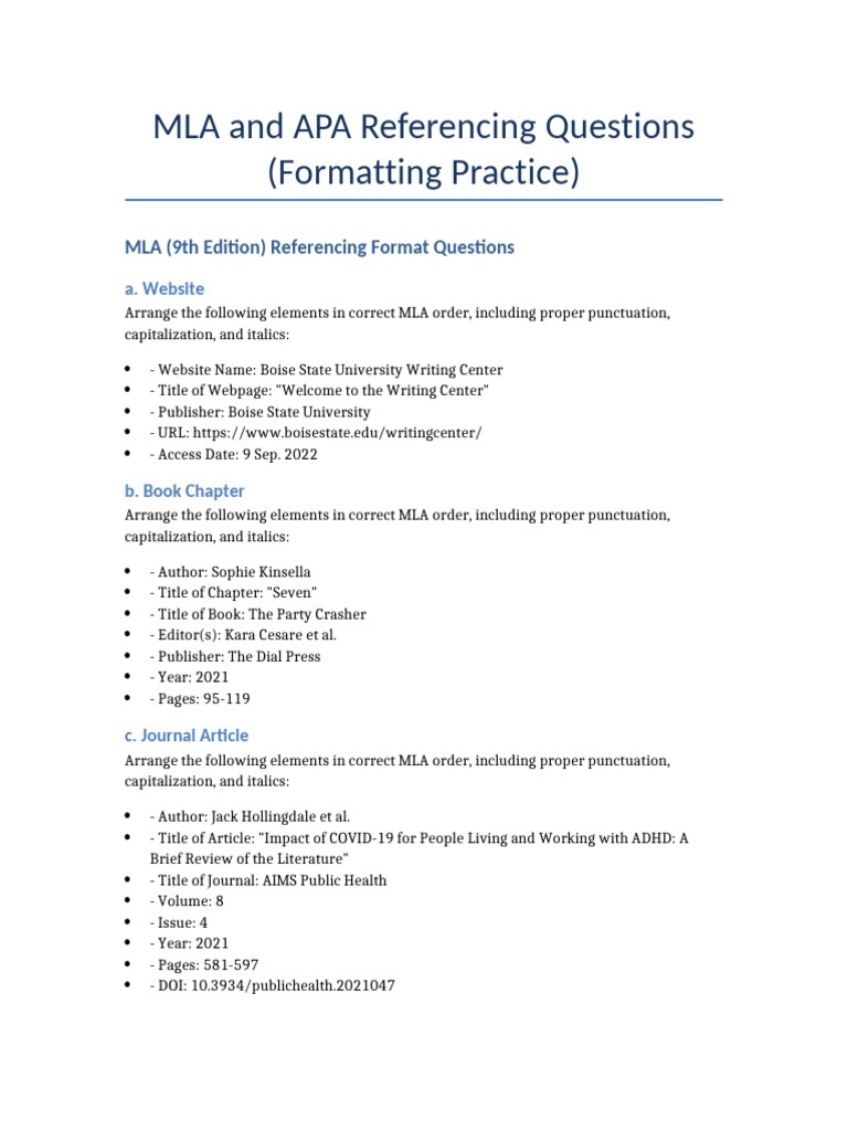 MLA Formatting Guide for Boise State | PDF