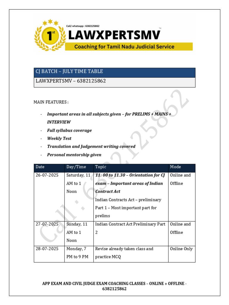 July 26th Batch Time Table | PDF | Justice | Crime & Violence