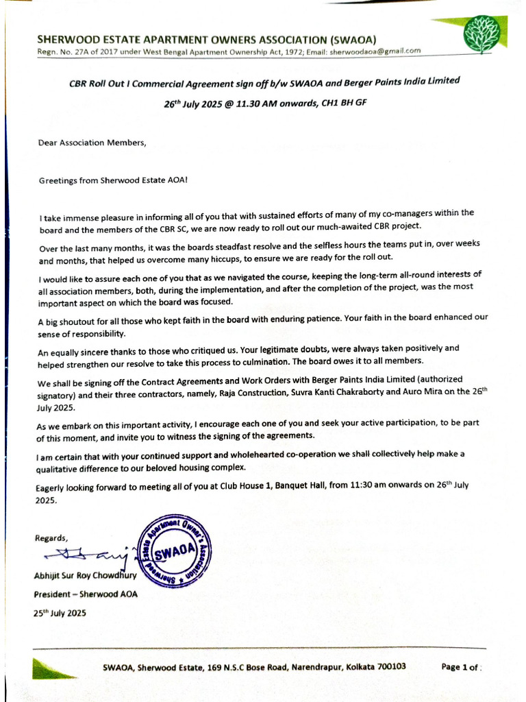 CBR ROLL OUT Commercial Agreement Signed Sign Off B - W SWAOA and ...