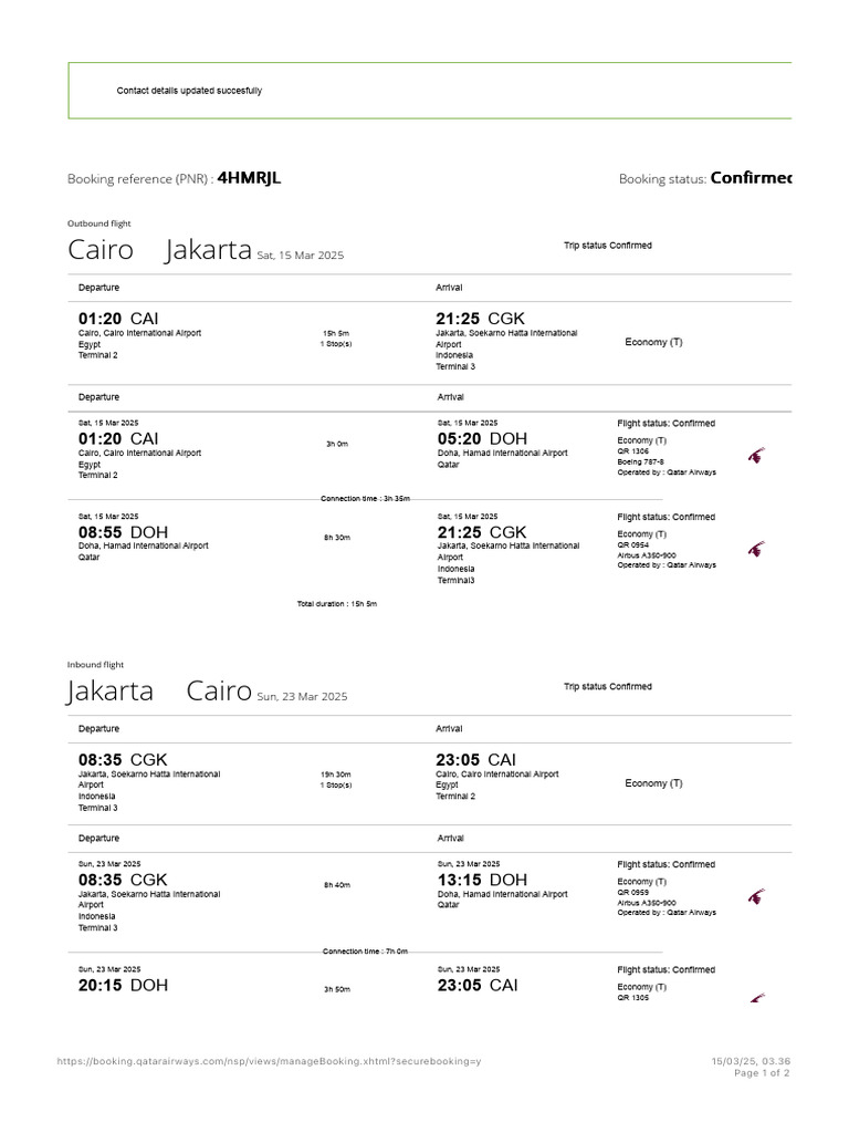 Qatar Airways Flight Confirmation | PDF | Aviation | Transport