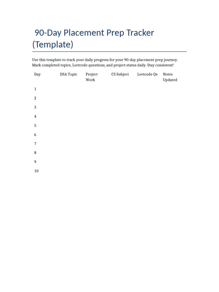 90-Day Placement Prep Tracker Template | PDF