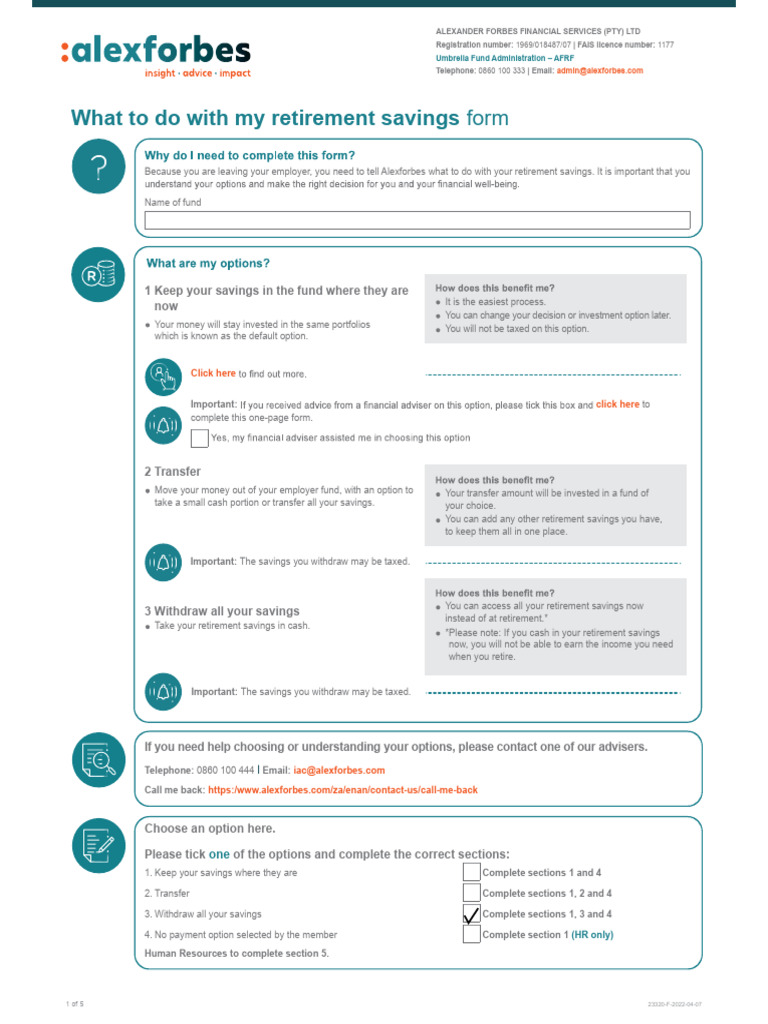Alexander Forbes Withdrawal Form | PDF | Retirement | Loans