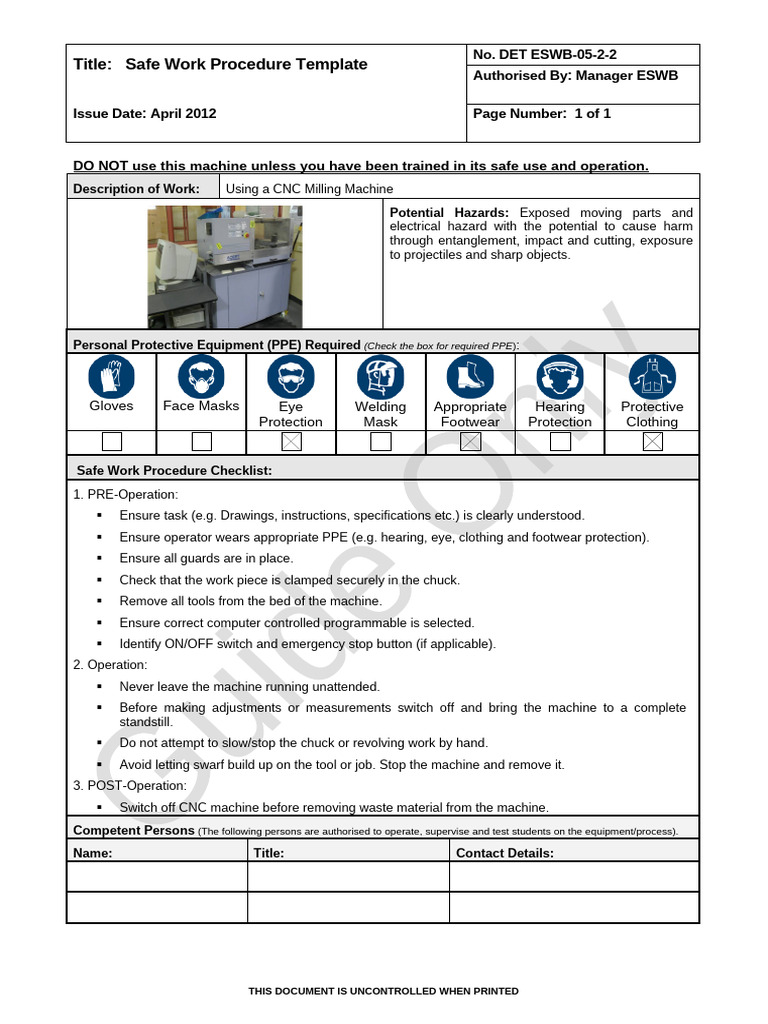Work Instruction Template | PDF | Personal Protective Equipment ...