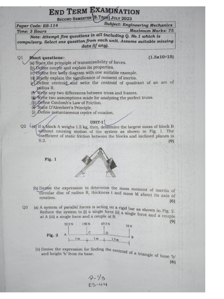 Mechanics End Sem | PDF