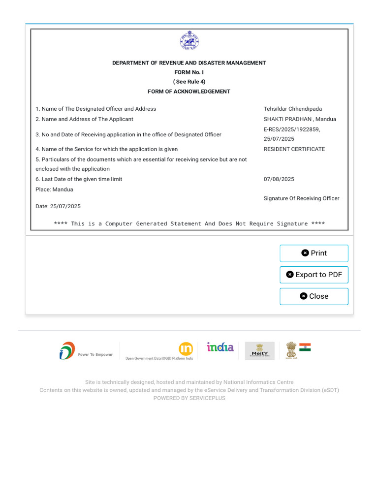 ServicePlus - Issuance of Resident Certificate | PDF